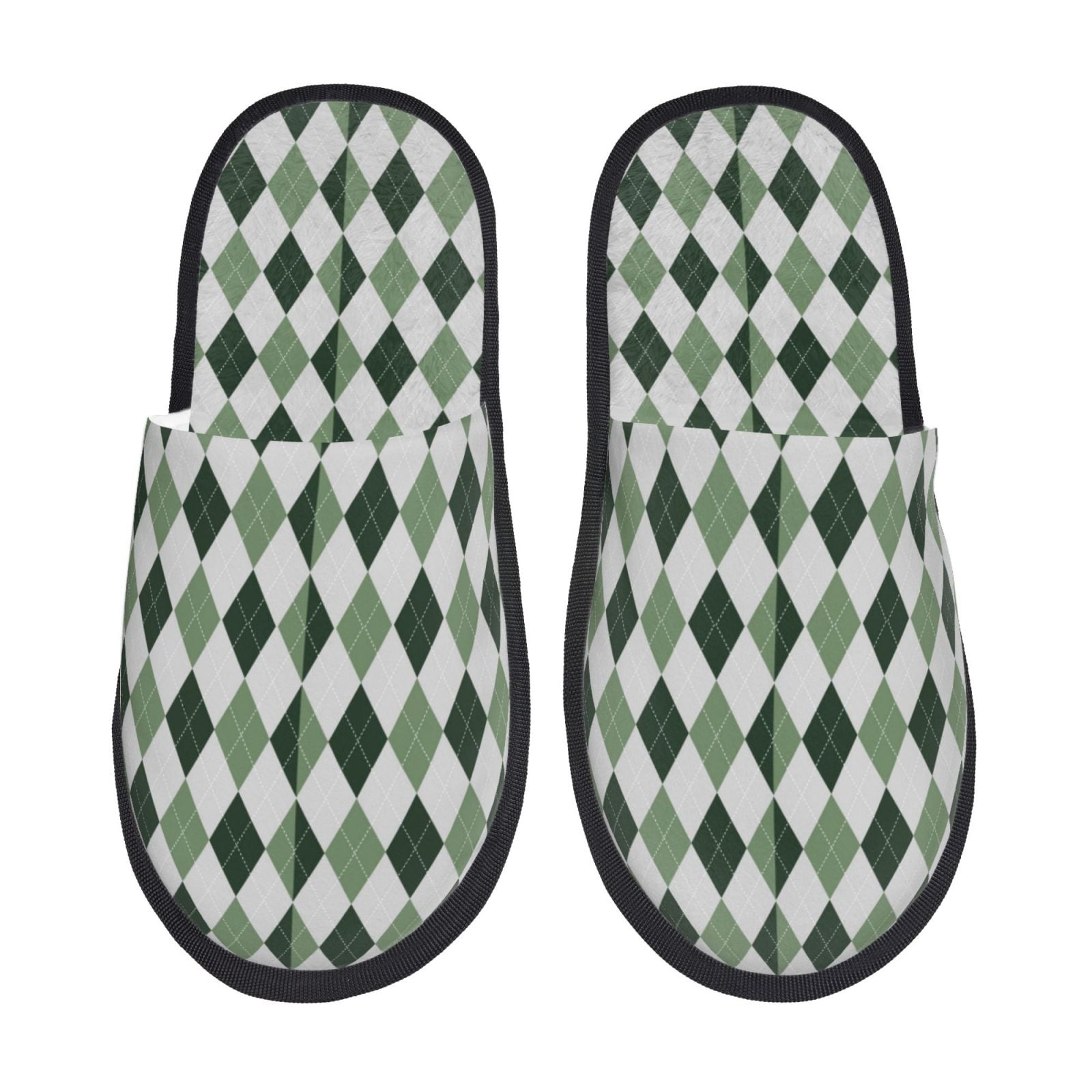 Uemuo grey and green argyle Printe Plush Furry Slippers with EVA Sole for Men & Women, Cozy ...