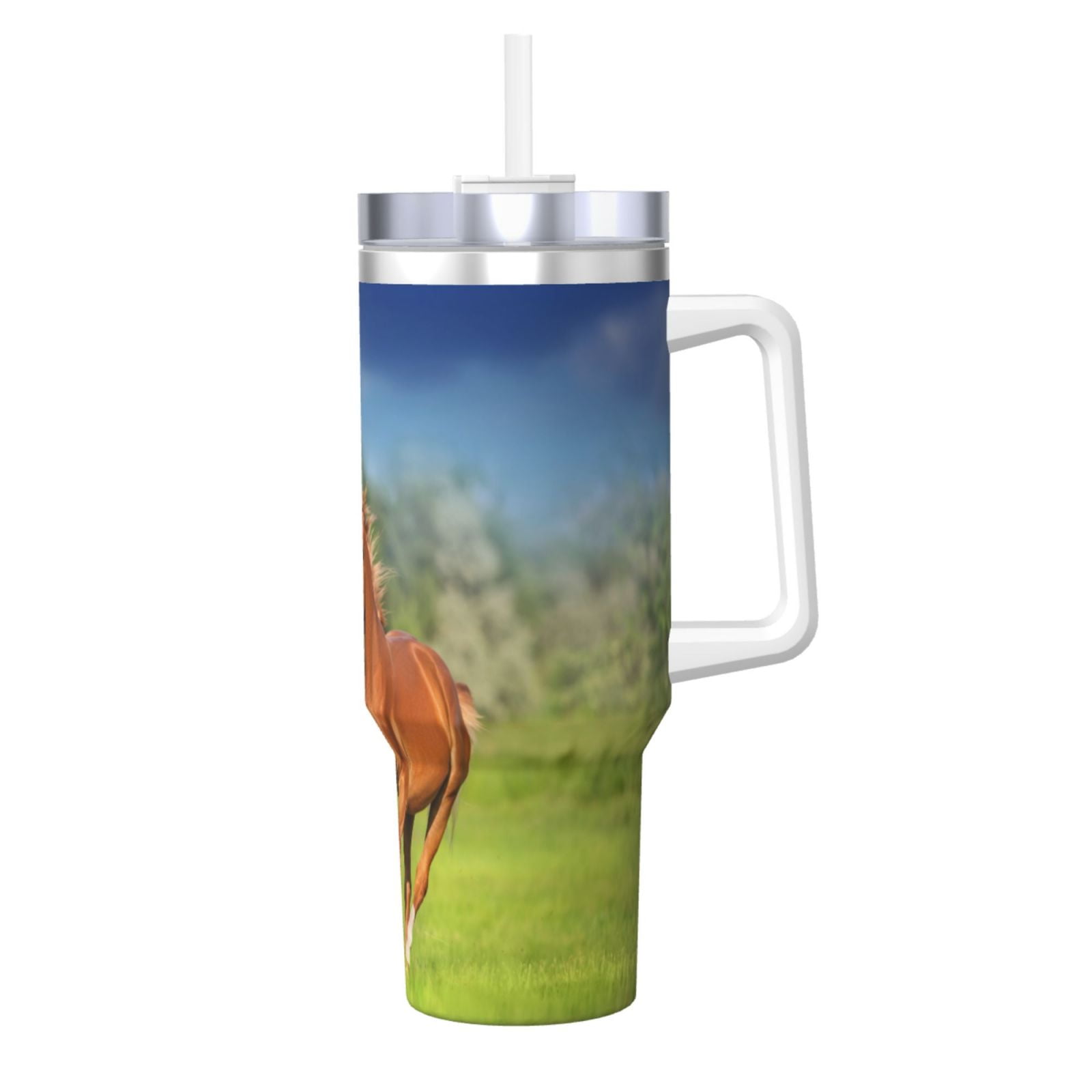 Uemuo horse running freely Print 40oz Ice Bully With Handle And Straw ...