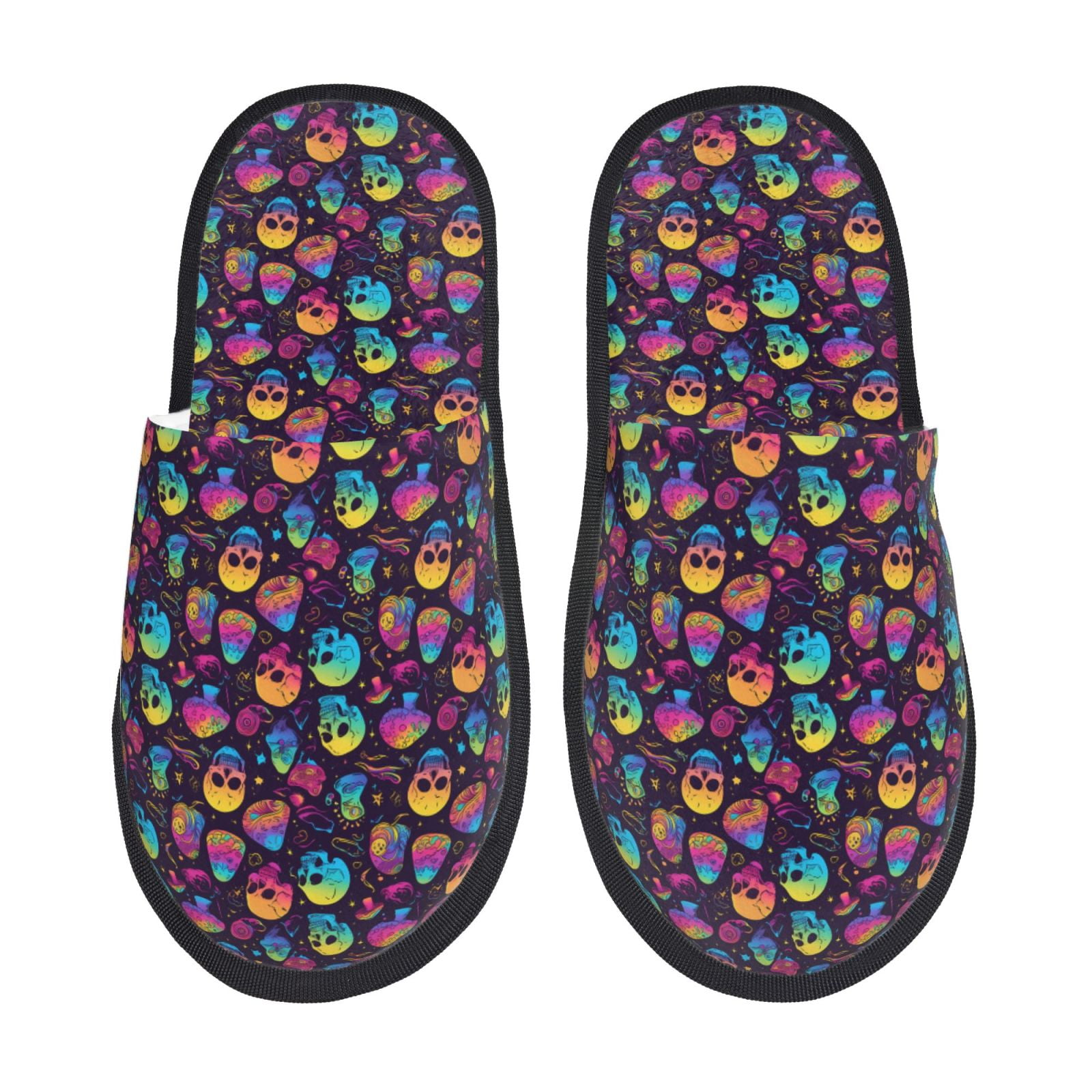 Uemuo mushroom color Skull Printe Plush Furry Slippers with EVA Sole ...