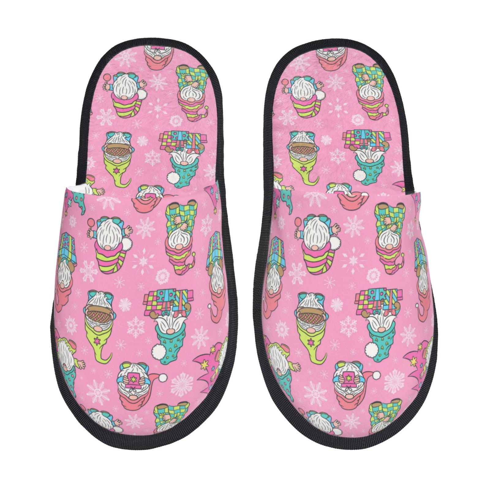 Uemuo pink Holiday Joy Printe Plush Furry Slippers with EVA Sole for Men & Women, Cozy House ...