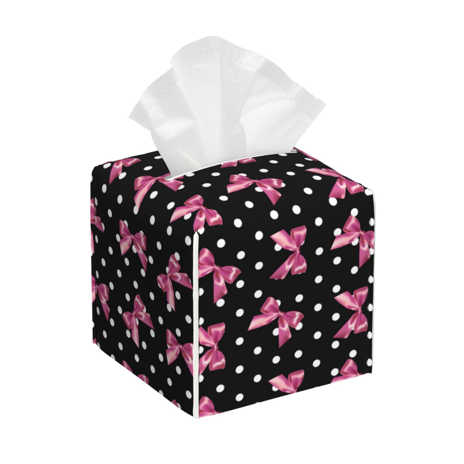 Uemuo polka dot with pink bows Pattern Tissue Box Cover Holder, Square ...