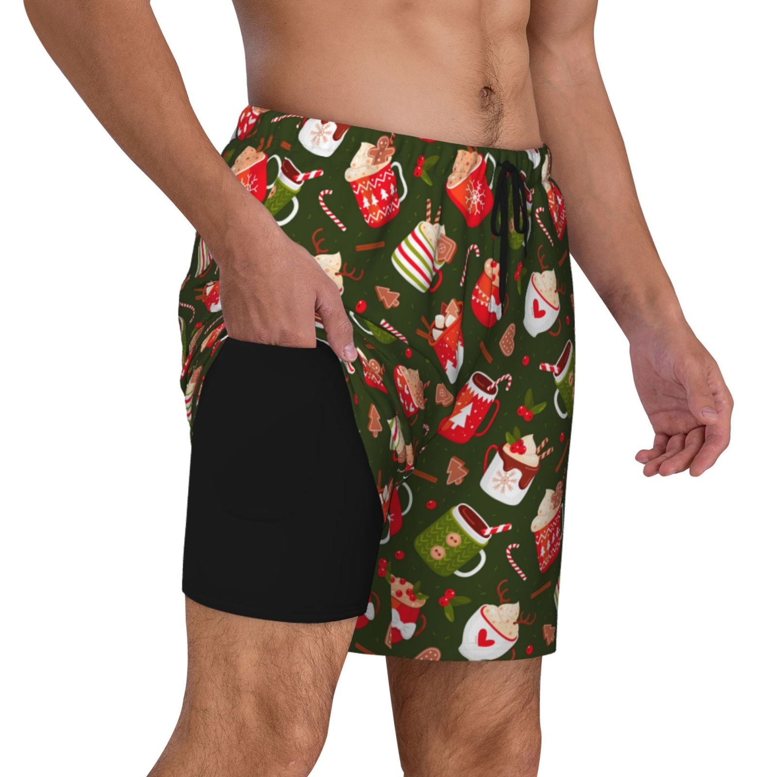 Uemuo red green coffee cup Pattern Mens Swim Trunks Quick Dry Board ...