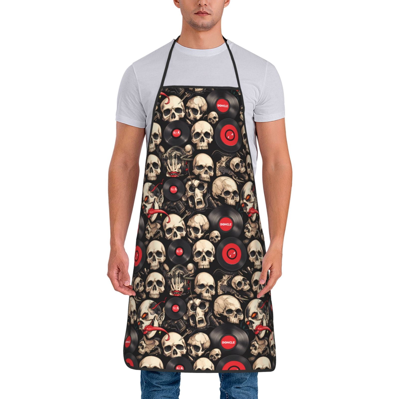 Uemuo rock record Skull Printed Bib Apron, Adjustable , Water and Oil ...