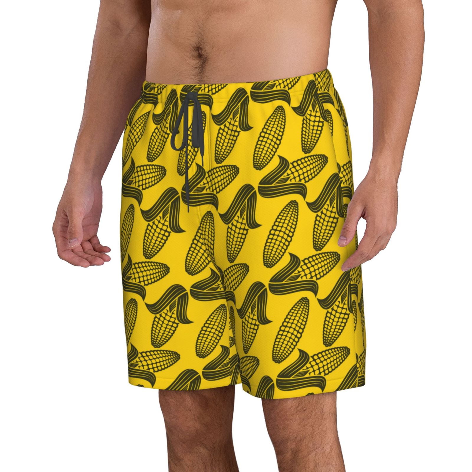 Uemuo yellow Corn Pattern Men's Swim Trunks Hawaiian Beach Bathing Suit ...