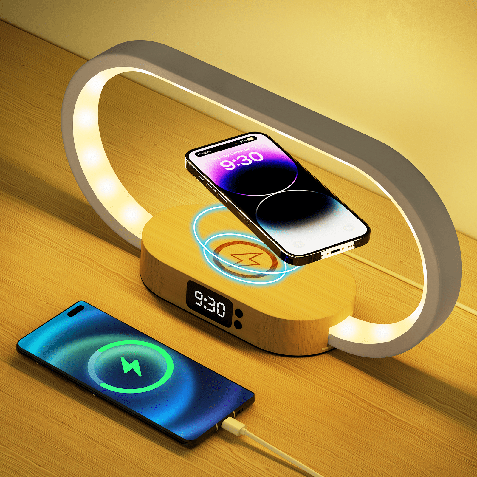 Uervoton Bedside Lamp with USB Port, 10W Wireless Charger, Clock ...
