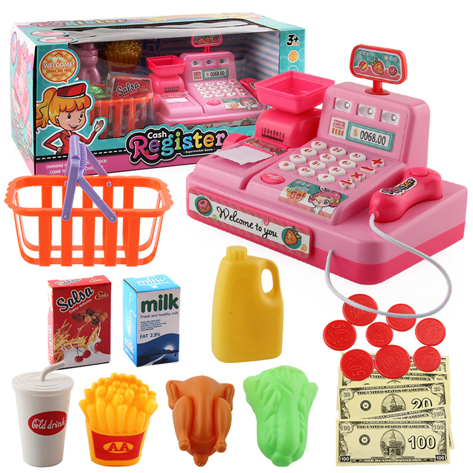 Uervoton Toy Cash Register for Kids, Play Set with Scanner, Pretend ...