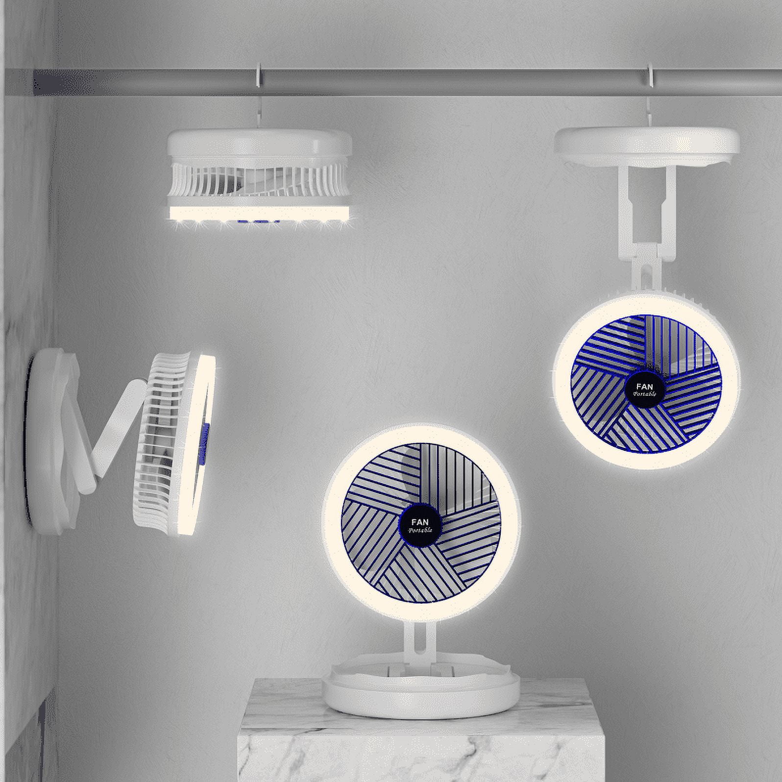 Uervoton Rechargeable Portable Fan with LED Lamp, 4-Speed, Ideal for ...