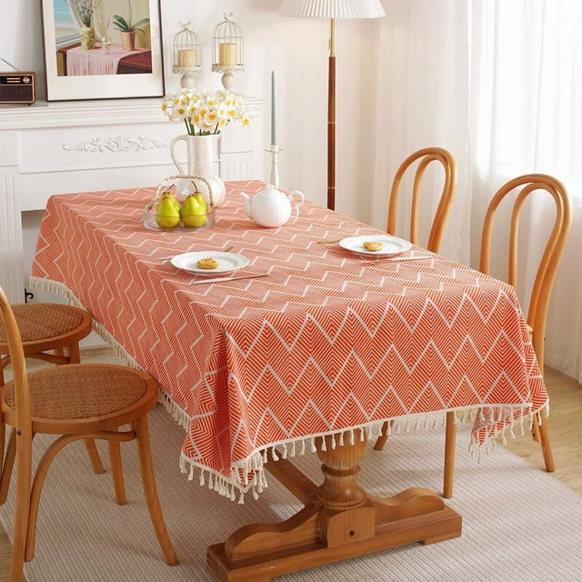 Uervoton Tablecloths,Stitching Tassel Table Cloth,Linens Wrinkle Free ...