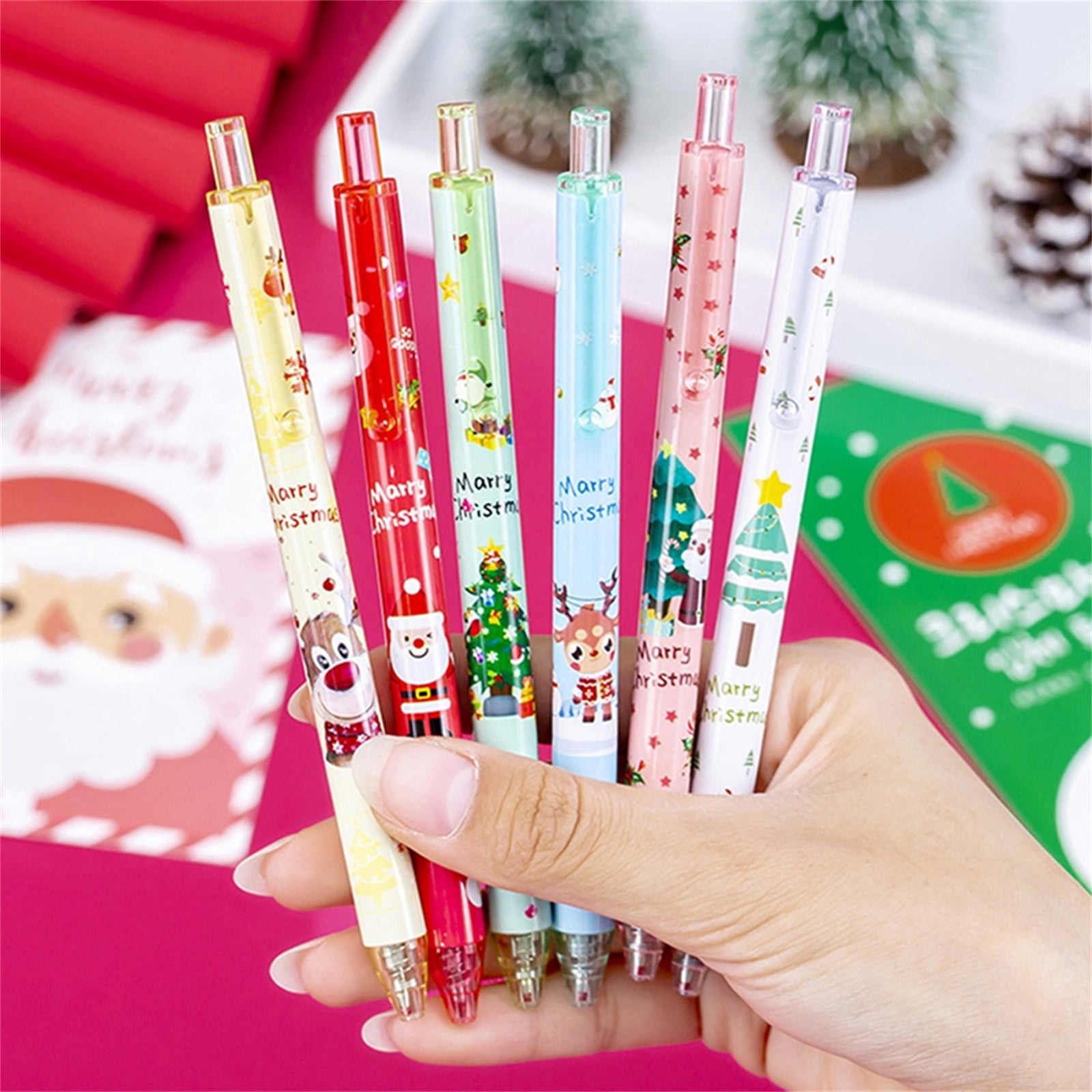 6pcs XMAS Holiday Kids Writing Pens, Cartoon Christmas Gel Pen, Santa ...