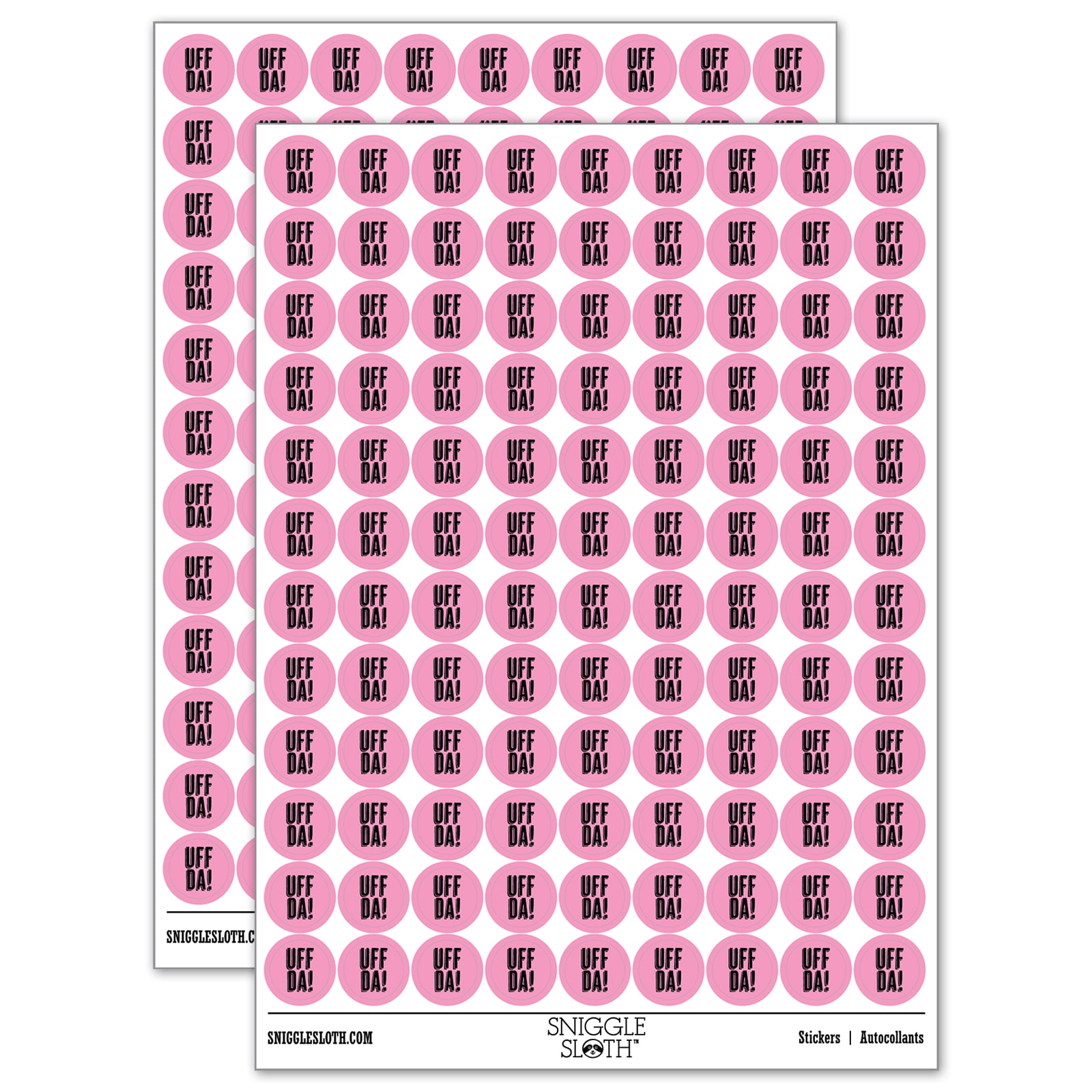 Uff Da Norwegian Ah Oh No Oops Drats Fun Text 200+ Round Stickers - Light Pink - Matte Finish ...
