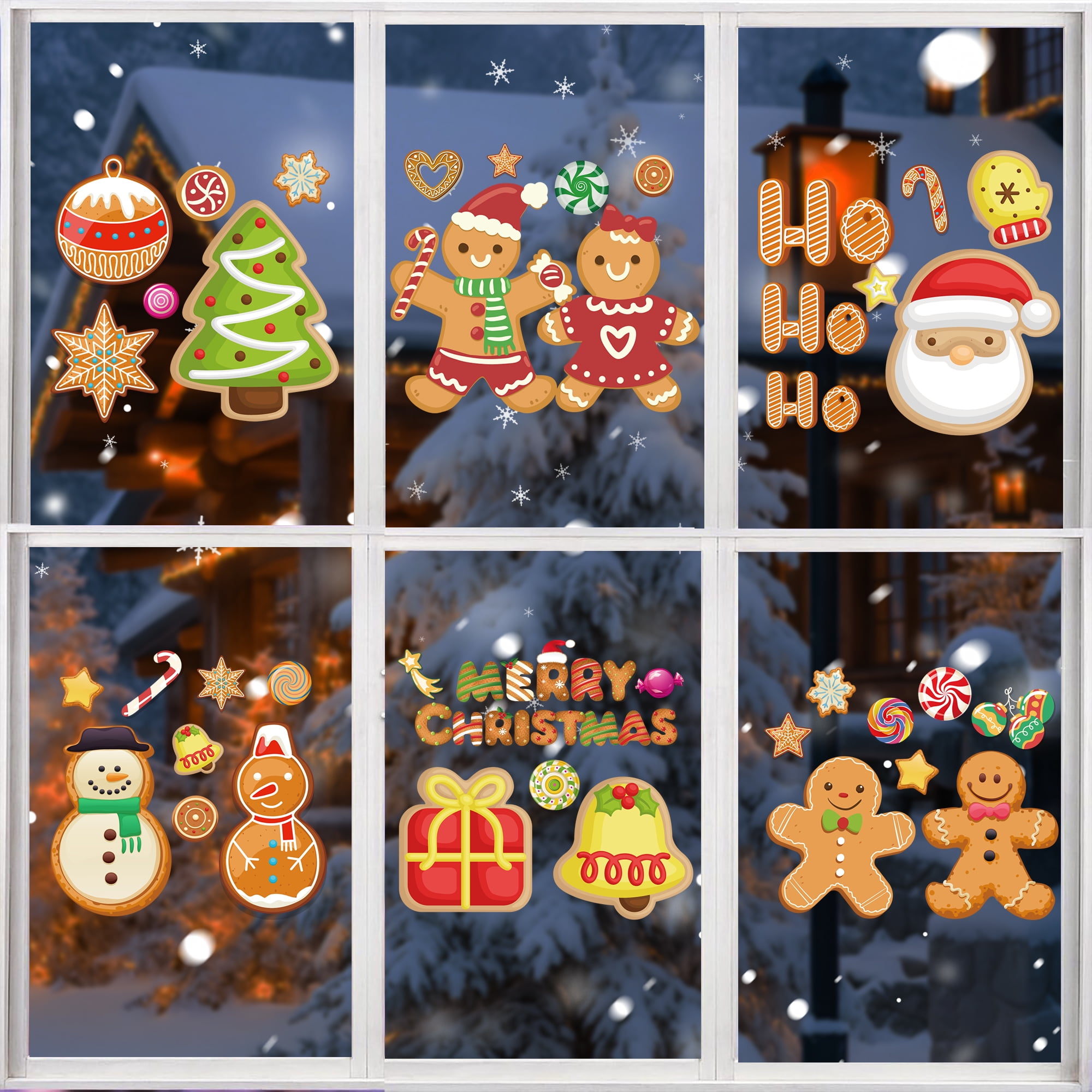 Uflashmi 6 Sheets Gingerbread Christmas Window Clings, Double-Sided ...