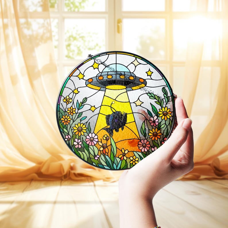 Ufo Abduction Angler Fish Glass Suncatcher, Unique Anglerfish Window ...