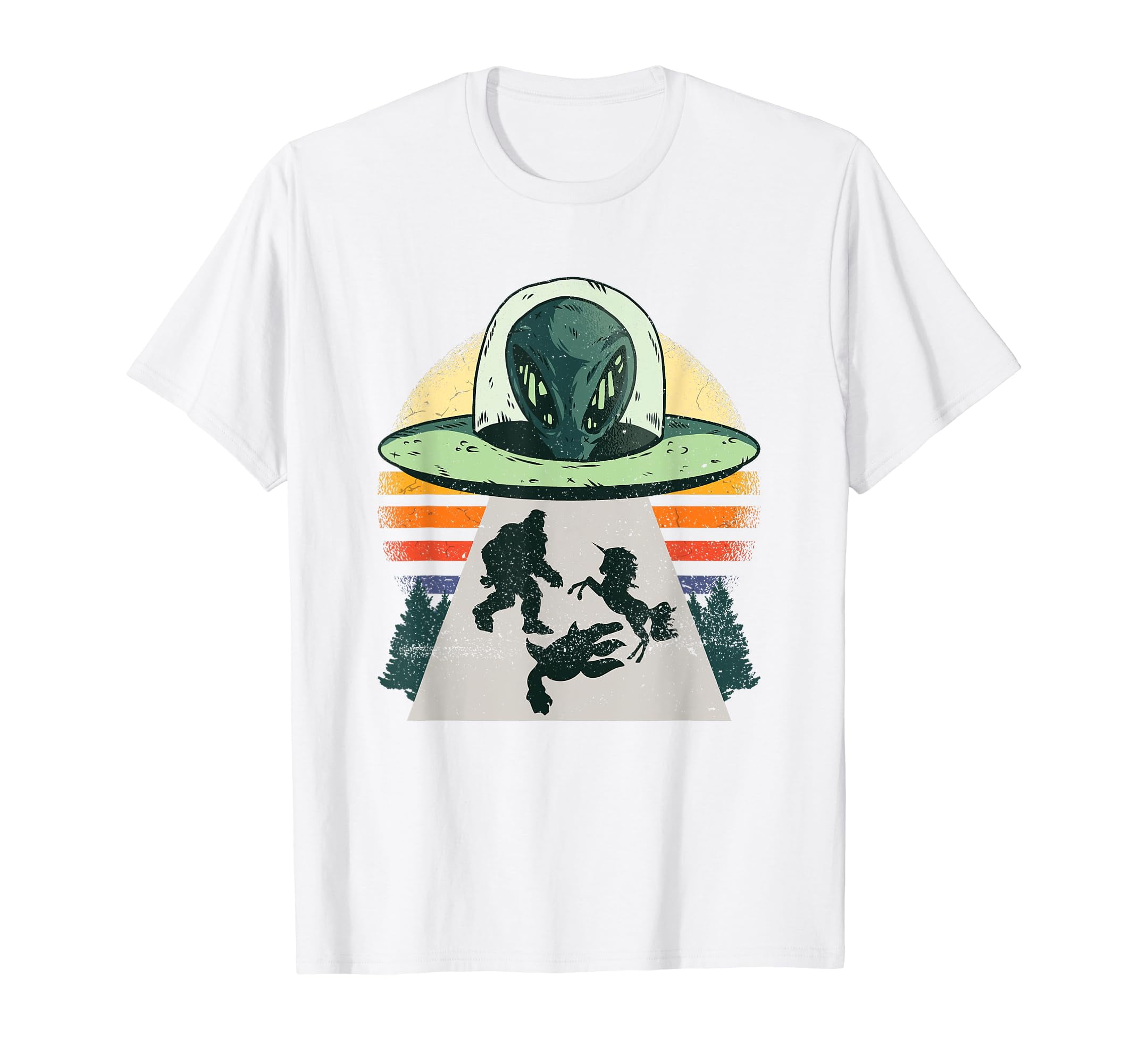 Ufo Abduction Bigfoot Unicorn Loch Ness Alien White Cotton T-Shirt ...