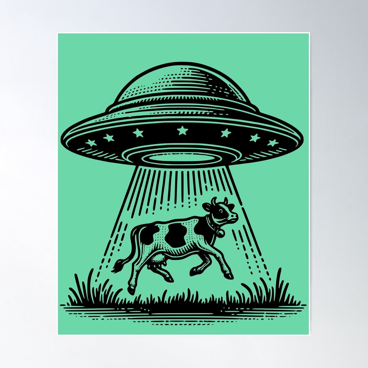 Ufo Alien Cow Abduction Poster Wall Art, Modern Wall Decor For Living ...