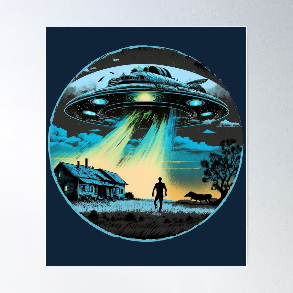 Ufo Flying Saucer Alien Abduction Poster Wall Art, Modern Wall Decor ...