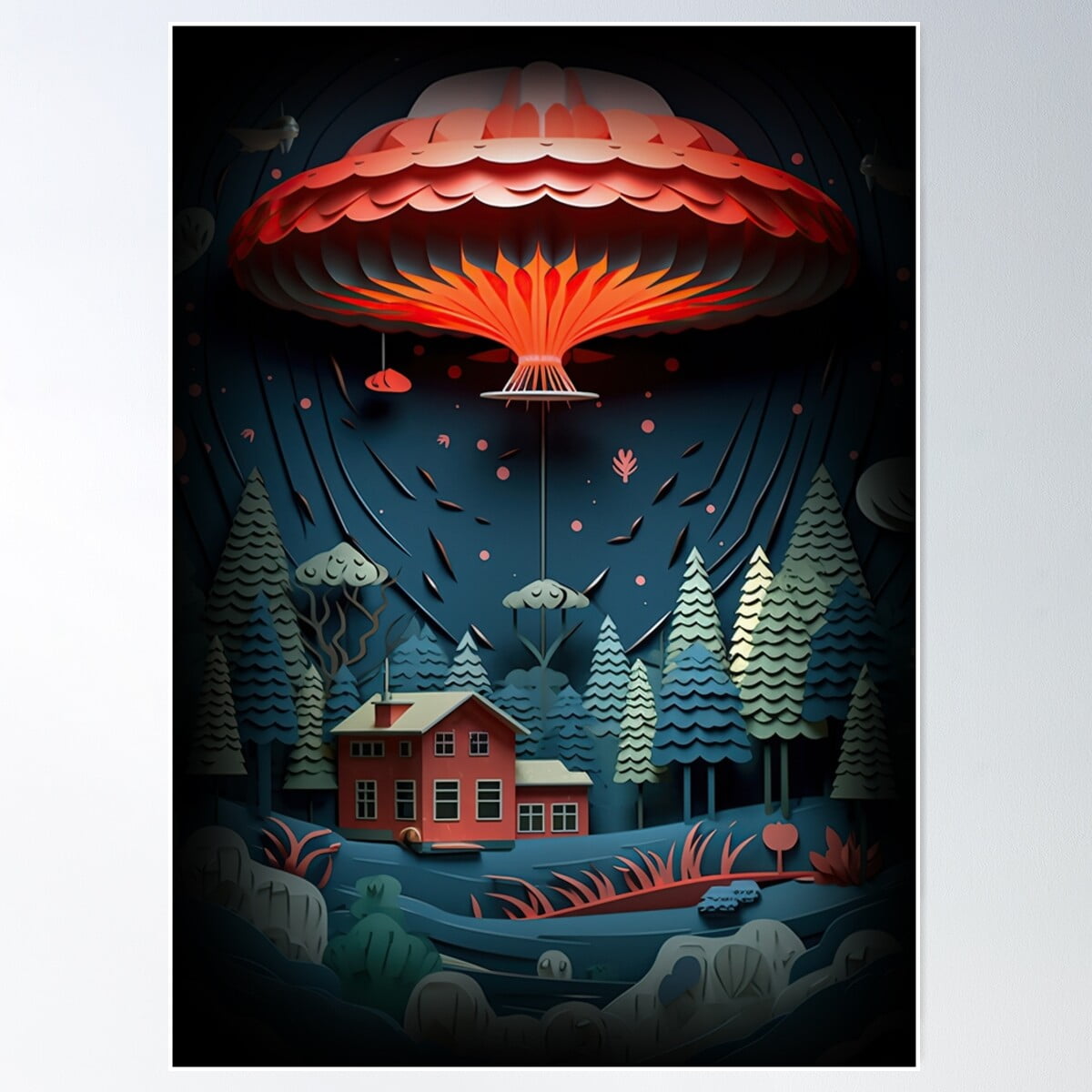 Ufo Landing Paper Craft Poster Wall Art, Modern Wall Decor For Living ...