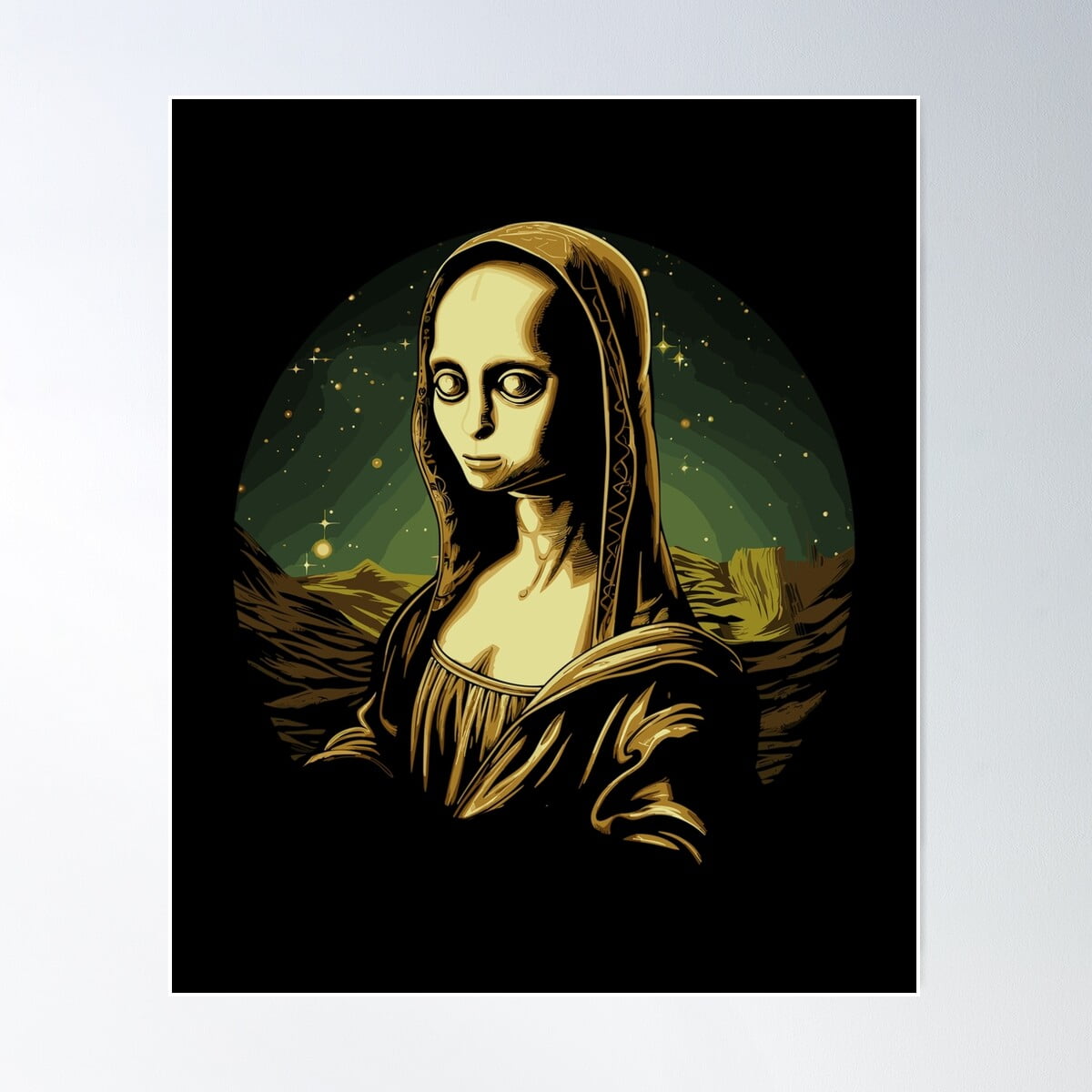 Ufo Mona Lisa Alien Gifts Men Women Kids Funny Alien Poster Wall Art ...