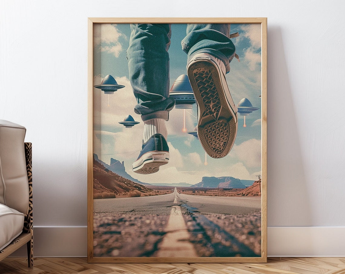 Ufo Poster Retro Ufo Wall Art Alien Abduction Surreal Art Print Sci Fi ...