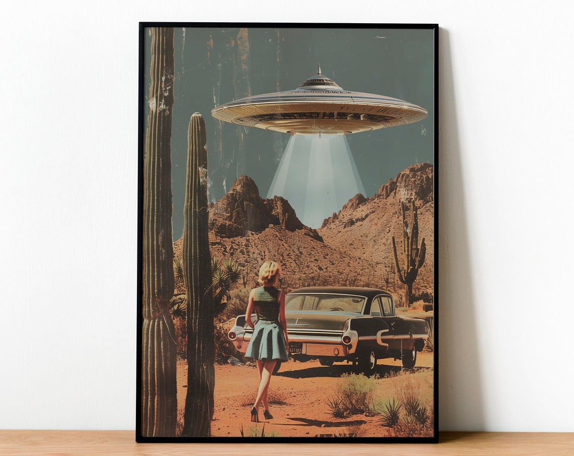 Ufo Poster Wall Art Retro Wall Decor Sci Fi Poster Ufo Alien Desert ...