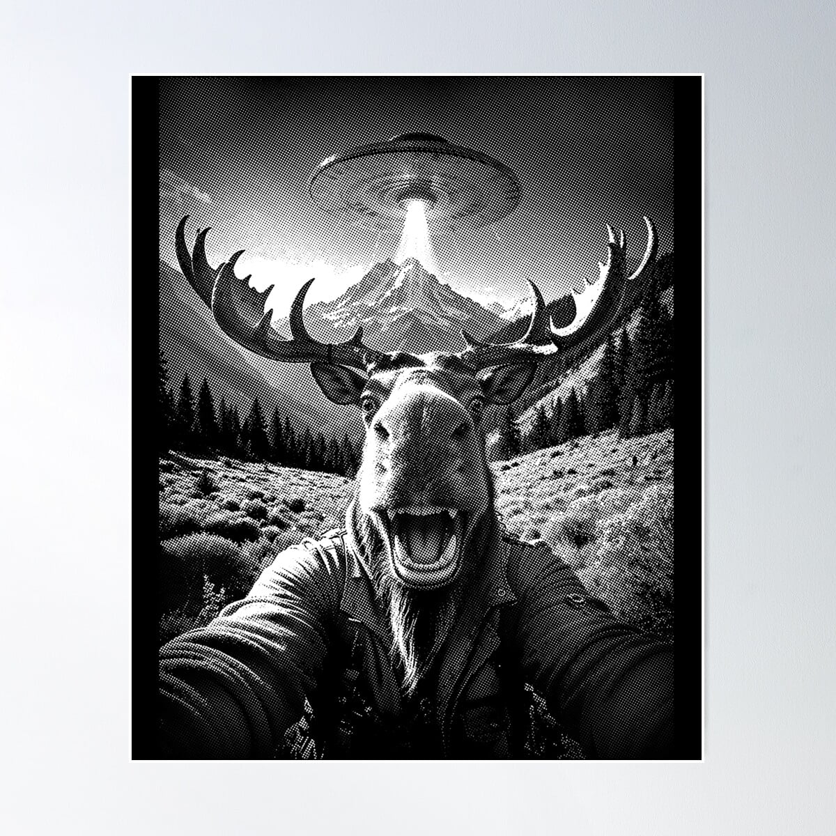 Ufo Selfie Photo Funny Moose Flying Saucer Alien Encounter Poster Wall ...