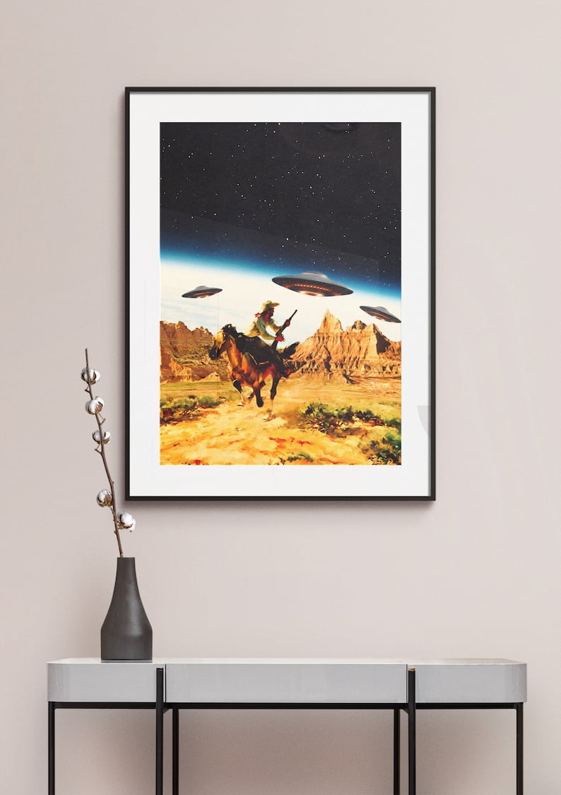 Ufo Space Chase Cosmic Art Retro Futuristic Art Retro Western Collage ...