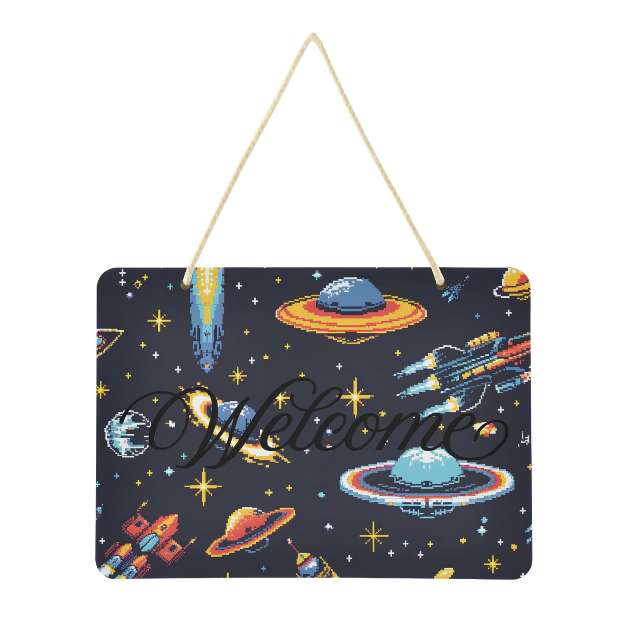 Ufo Spaceships Star Welcome Sign Front Door PVC 14x10 inch Hanger Hello ...