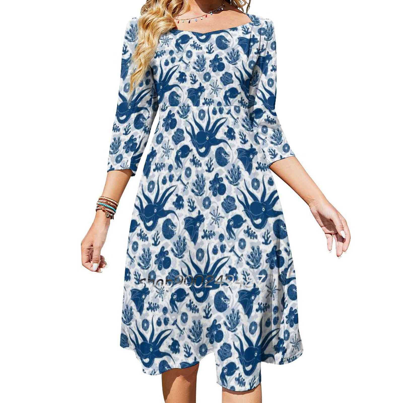 Ufo Square Neck Dress Cute Loose Print Dresses Elegant Beach Party Dress Trippy Forest Nature ...