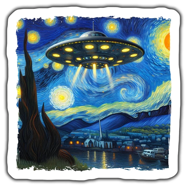 Ufo Starry Night Van Gogh Inspired Sticker, Unique Art Sticker, Starry ...