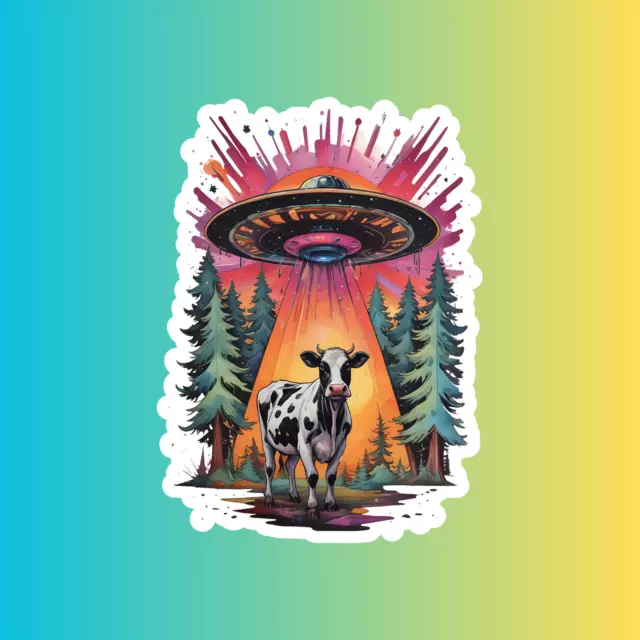 Ufo Sticker Cow Abduction Fantasy Cryptid Alien Farmer Sticker Phone ...