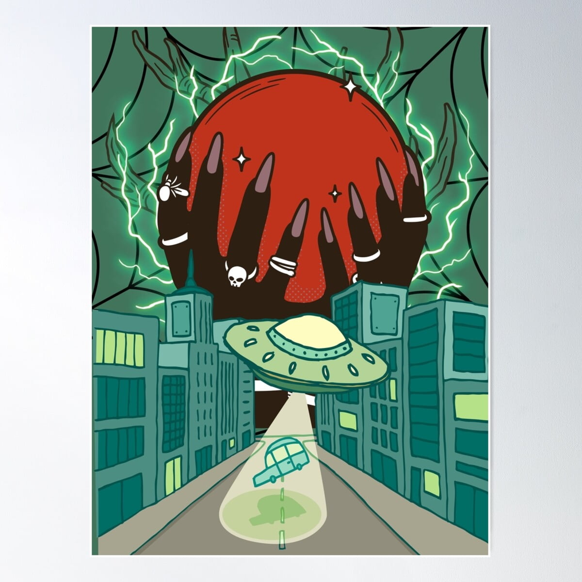 Ufo Themed Halloween Abduction Poster Wall Art, Modern Wall Decor For ...