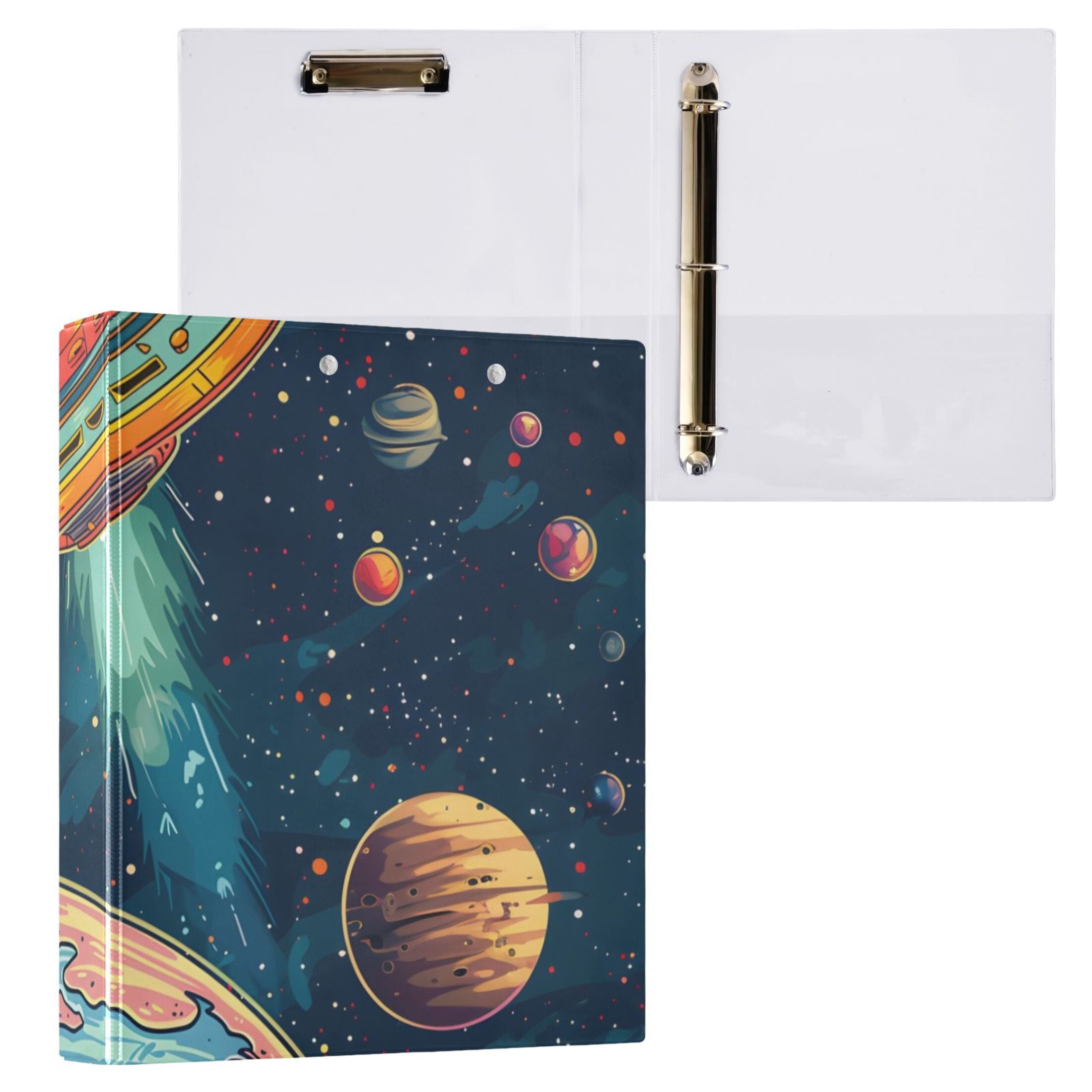 Ufo in Cosmos Planets Round Ring Binder 3 Rings 1.5" Capacity File ...