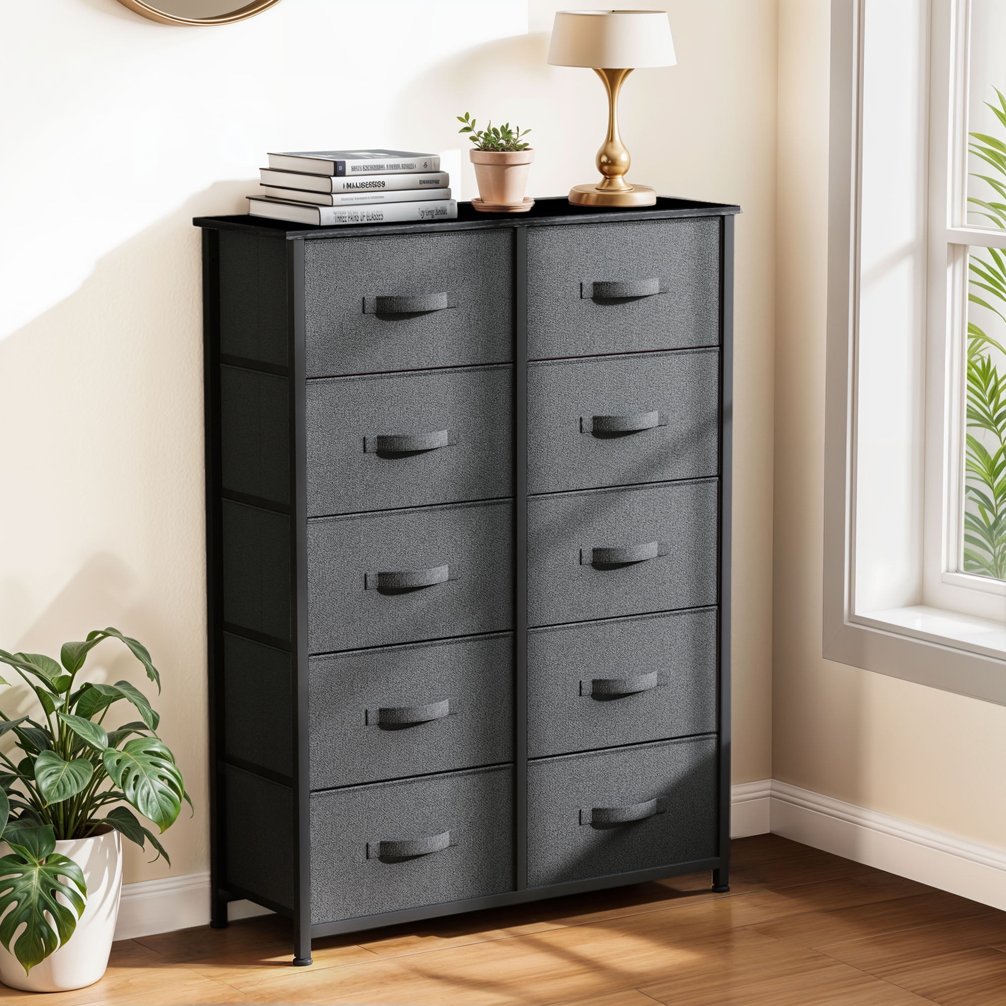 Uforic 10 Drawers Dresser Fabric Bedside Organizer Storage Tower Chest ...