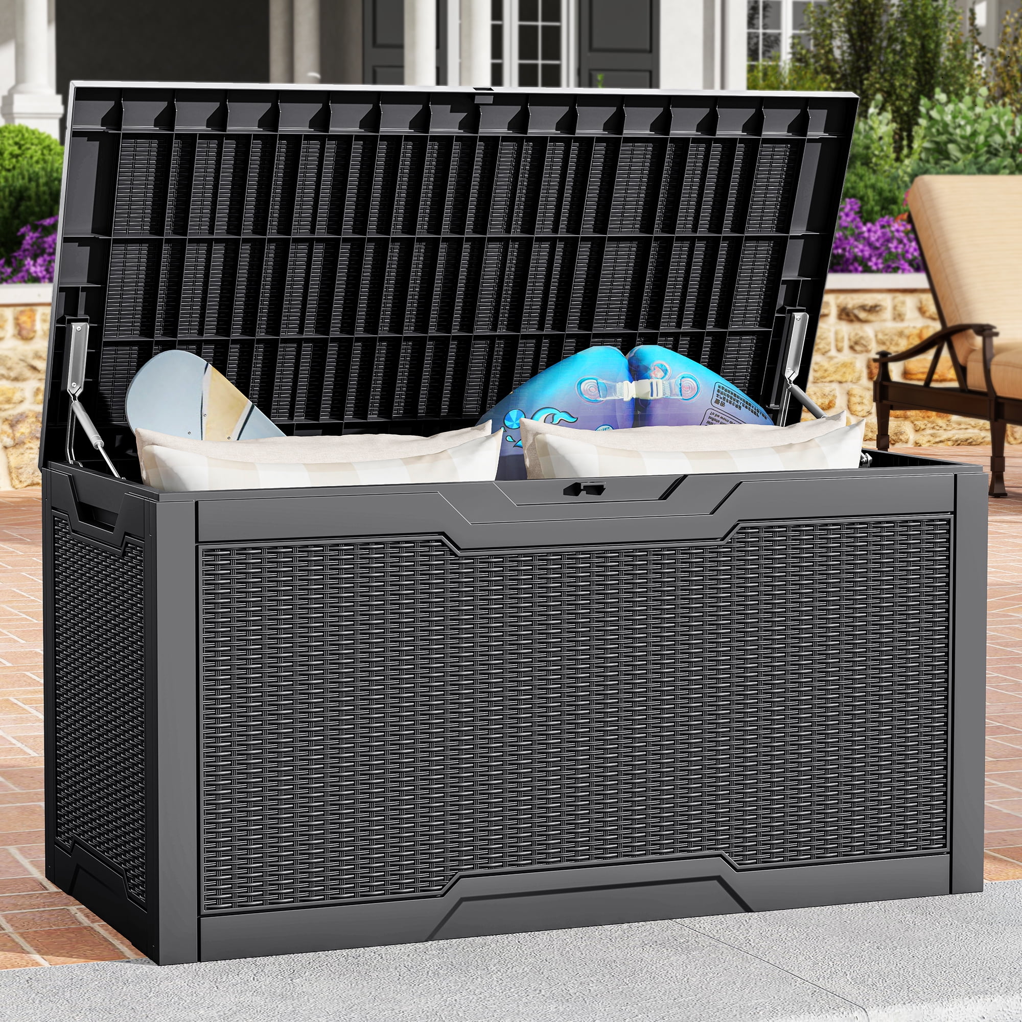 Uforic 100 Gallon Resin Deck Box, Lockable Outdoor Waterproof Storage ...