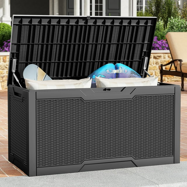 Uforic 100 Gallon Resin Deck Box, Waterproof Outdoor Storage Box ...