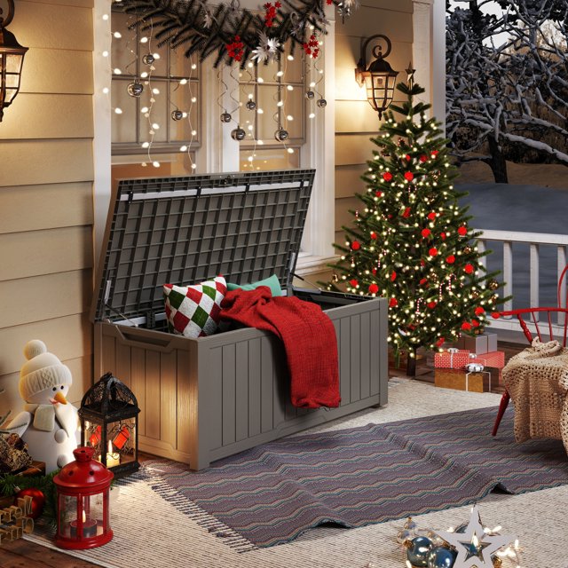 Uforic 100 Gallon Weatherproof Resin Deck Box, Lockable Outdoor Storage ...