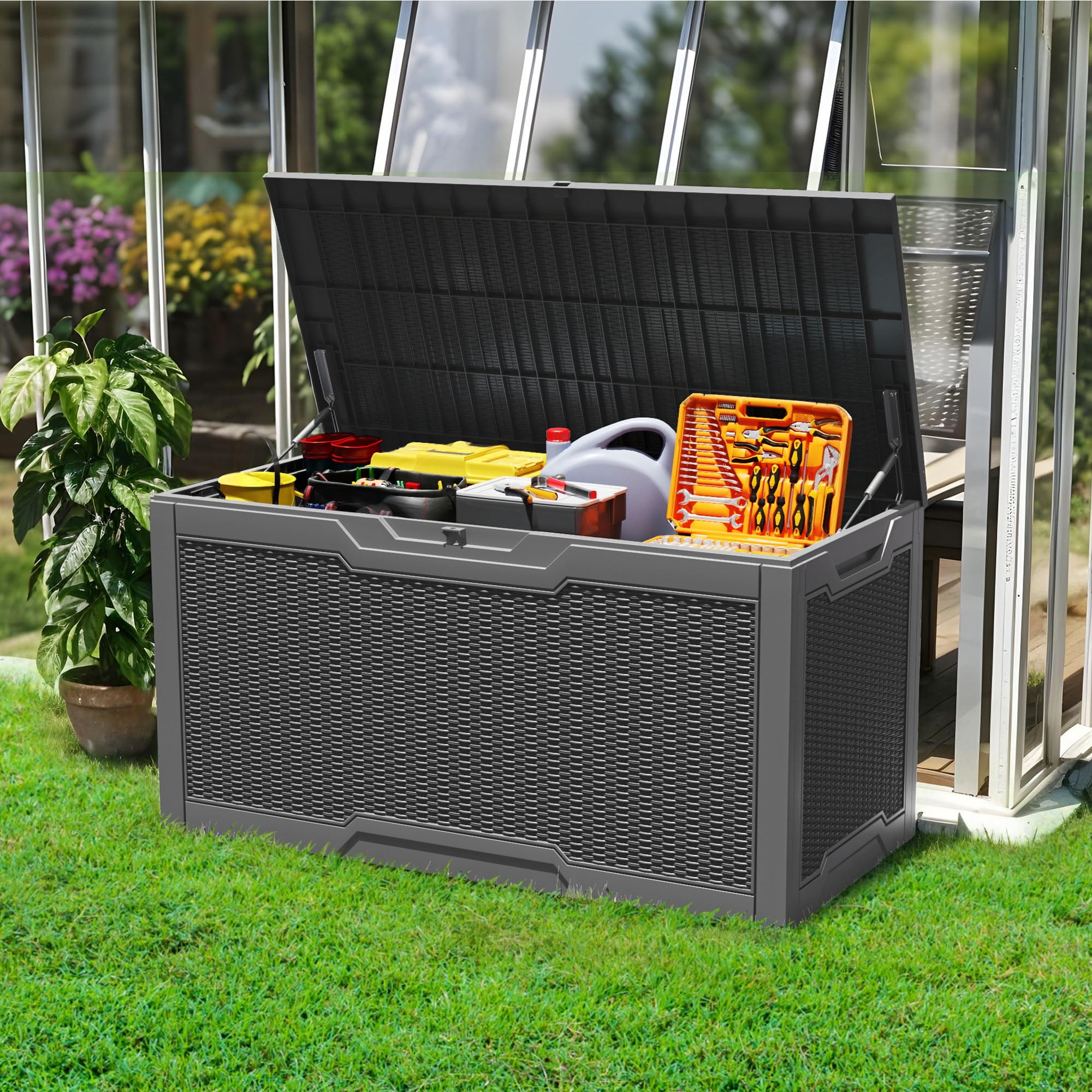 Uforic 100 Gallon large Deck Box, Outdoor Resin Storage Box, Outdoor ...