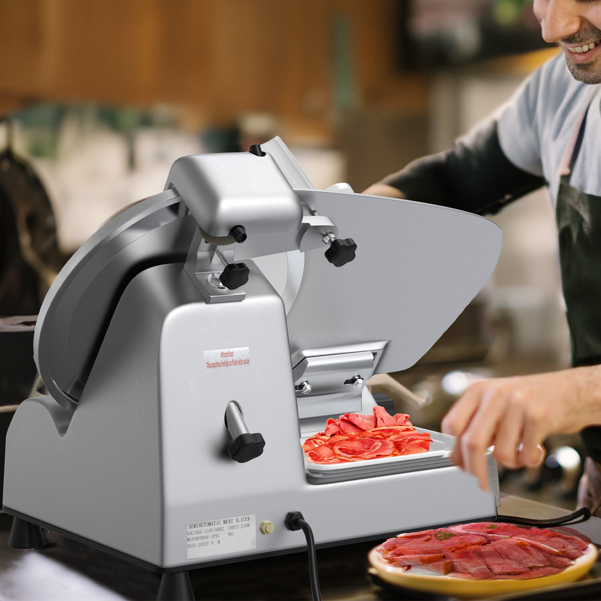 Uforic 12" Semi-Automatic Meat Slicer - Silver, Carbon Steel Blade for ...