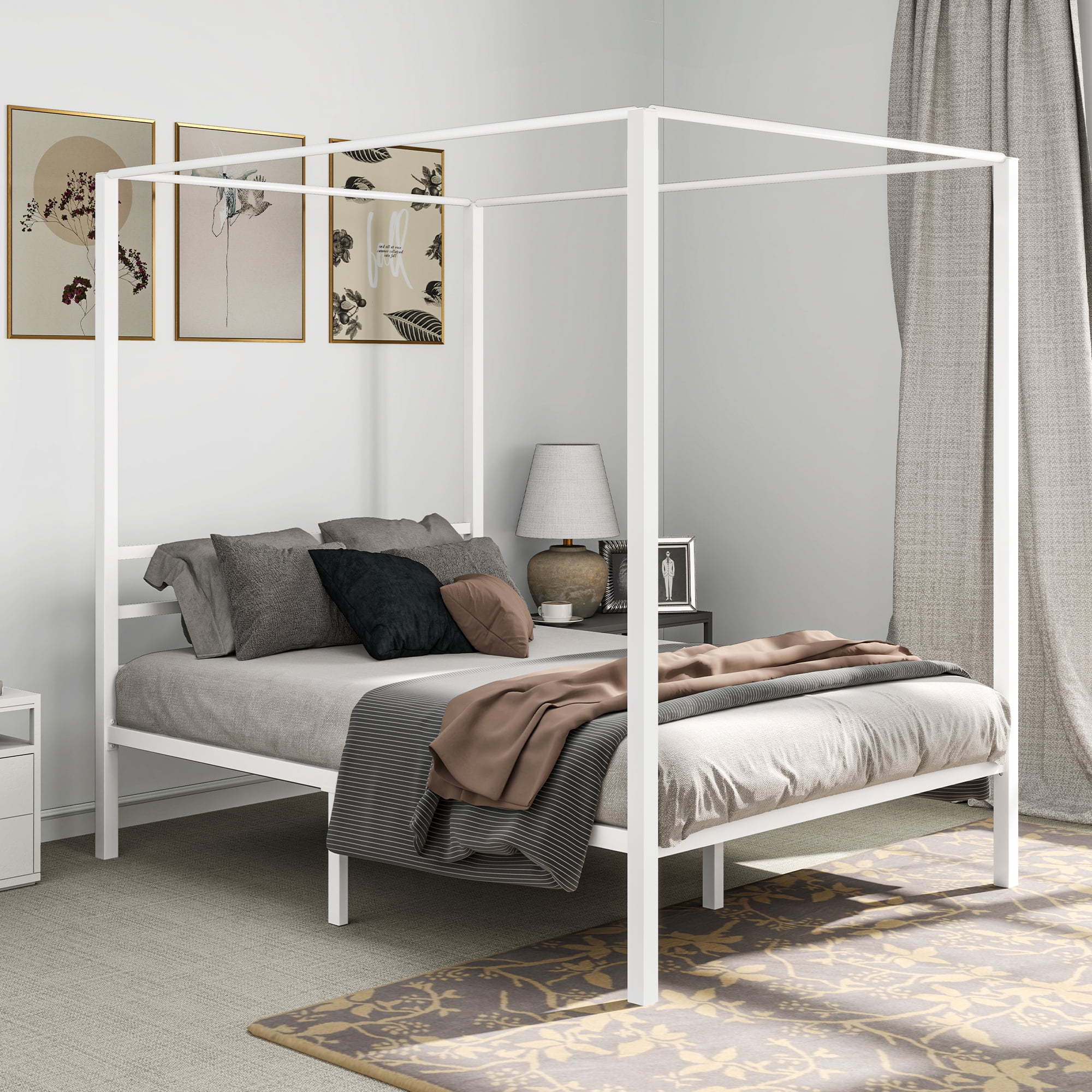 Uforic 14-Inch Full Size Metal Canopy Bed Frame with Headboard, and ...