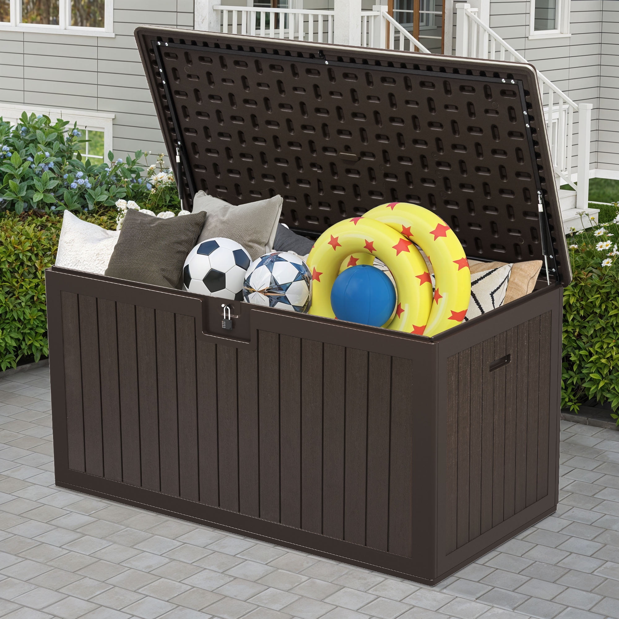 Uforic 150 Gallon Large Outdoor Deck Box, Double-Wall Resin Storage Box ...