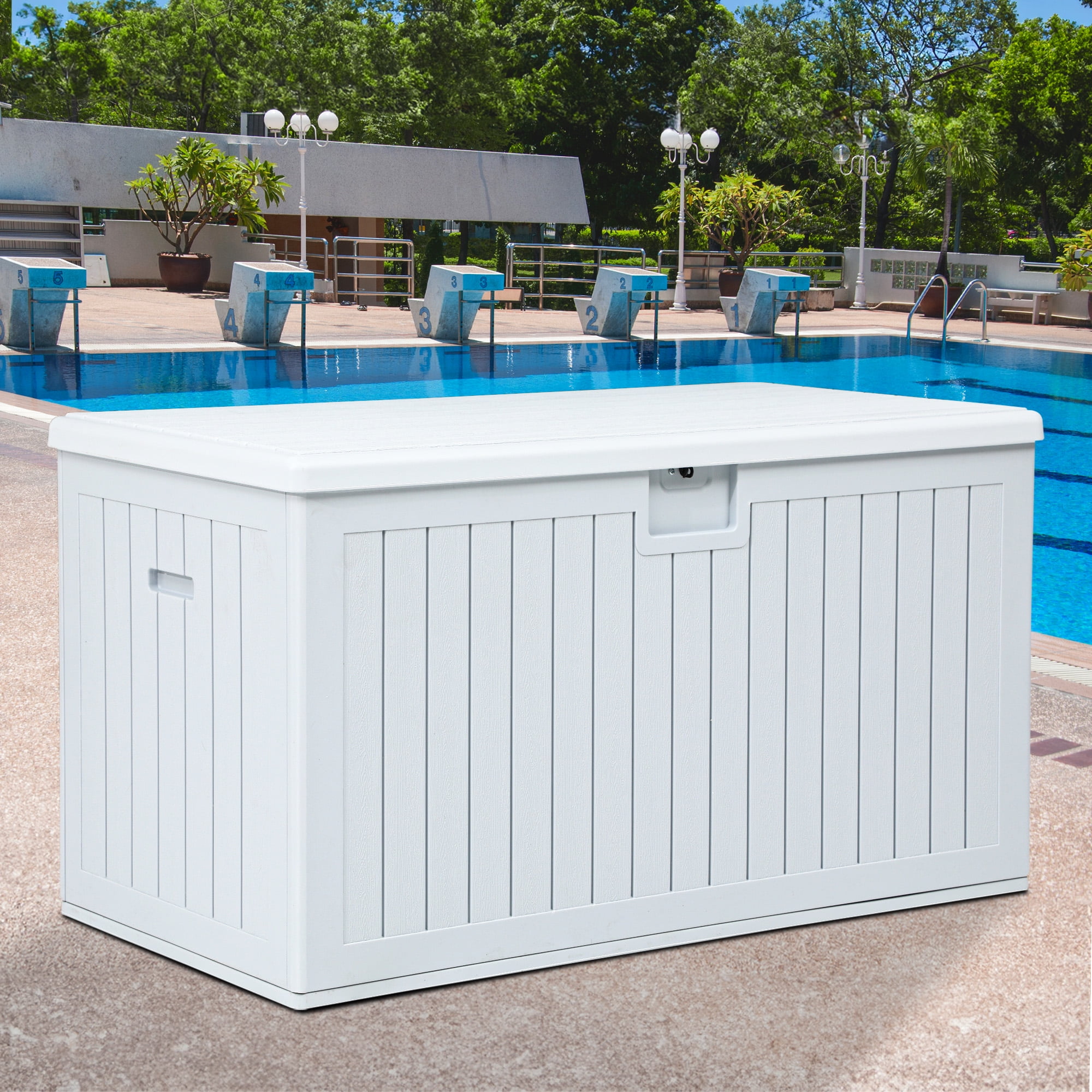 Uforic 150 Gallon Large Outdoor Deck Box, Double-Wall Resin Storage Box ...