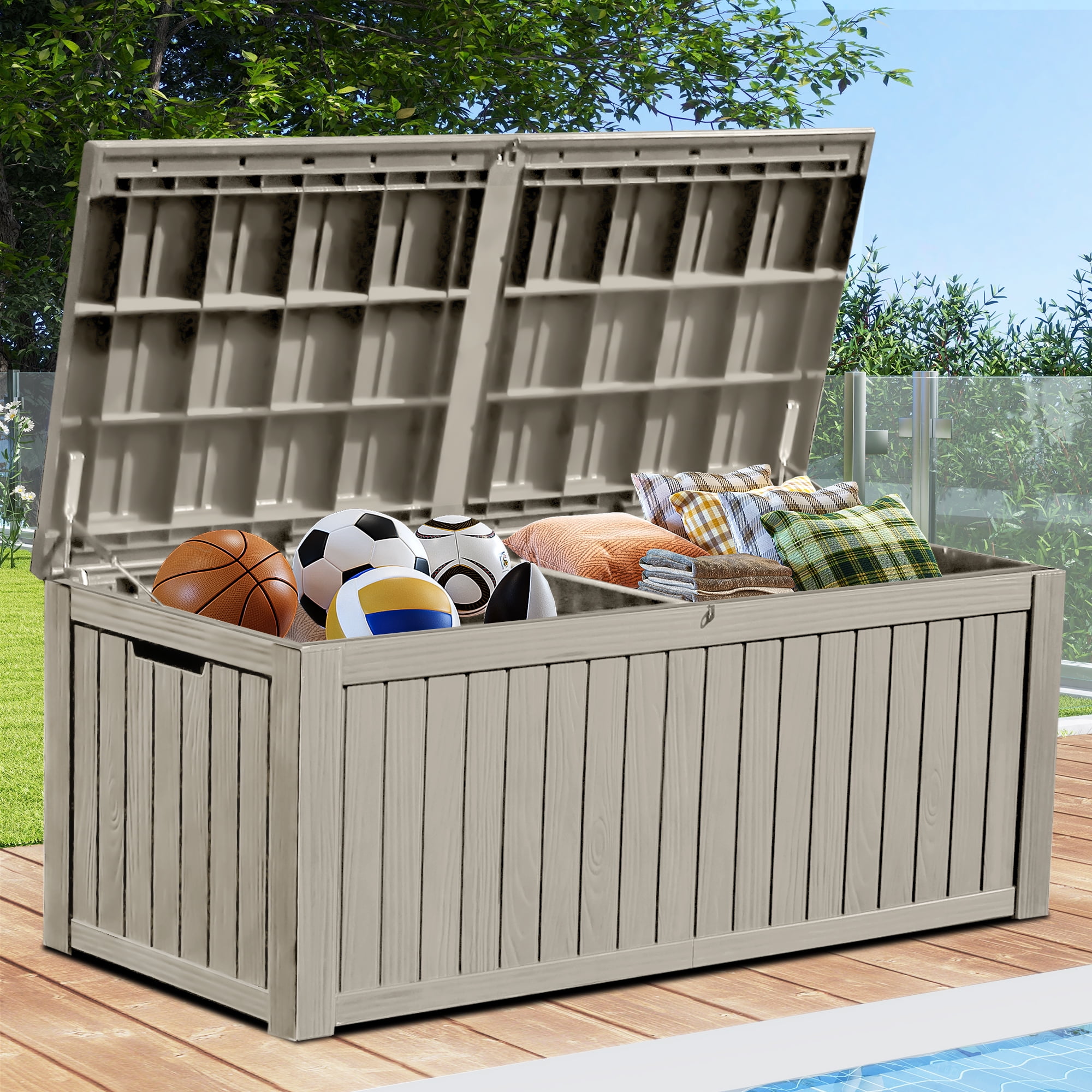 Uforic 150 Gallon Resin Deck Box, Outdoor Waterproof Storage with ...