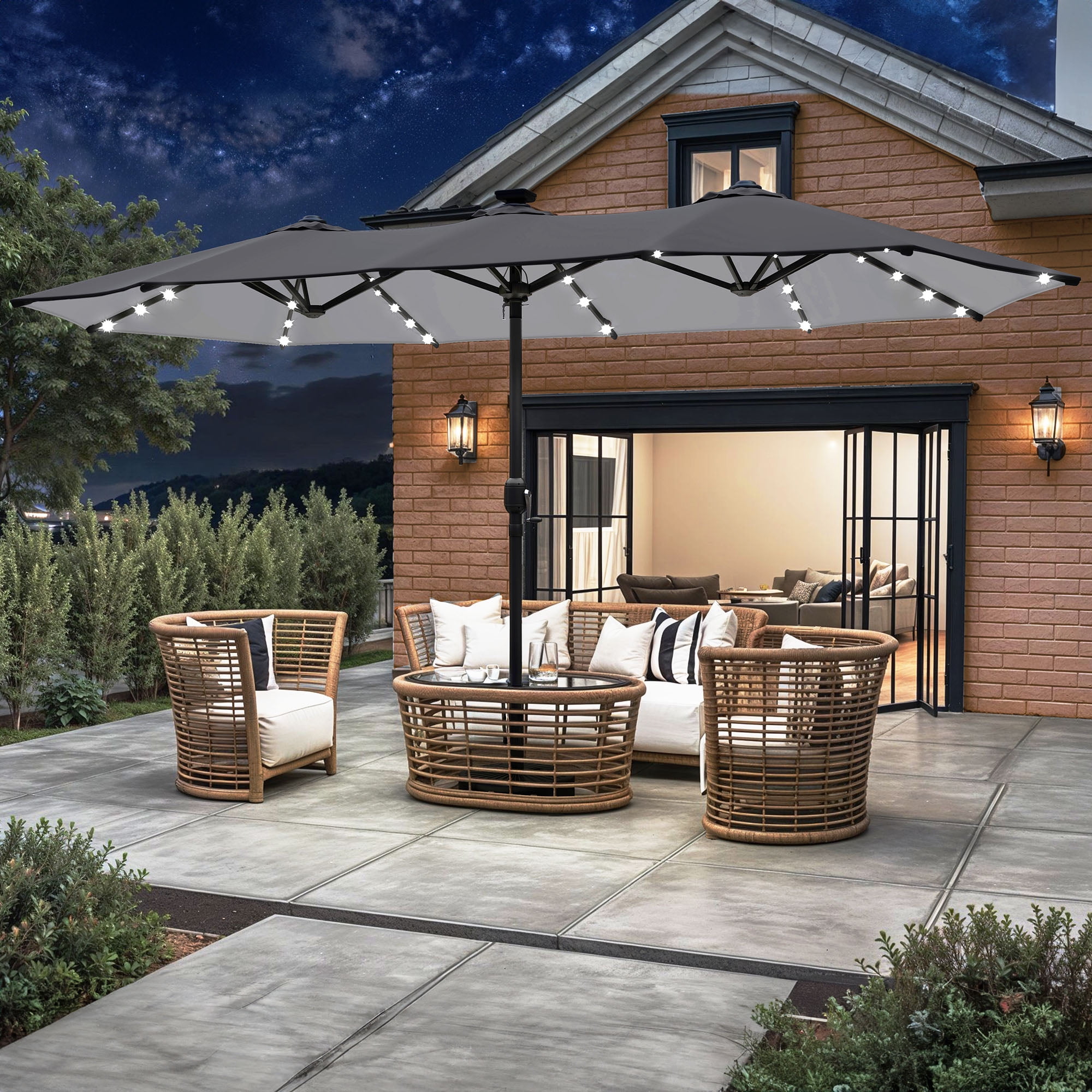 Uforic 15FT Double-Sided Patio Umbrellas with 48 LED Lights, Large ...