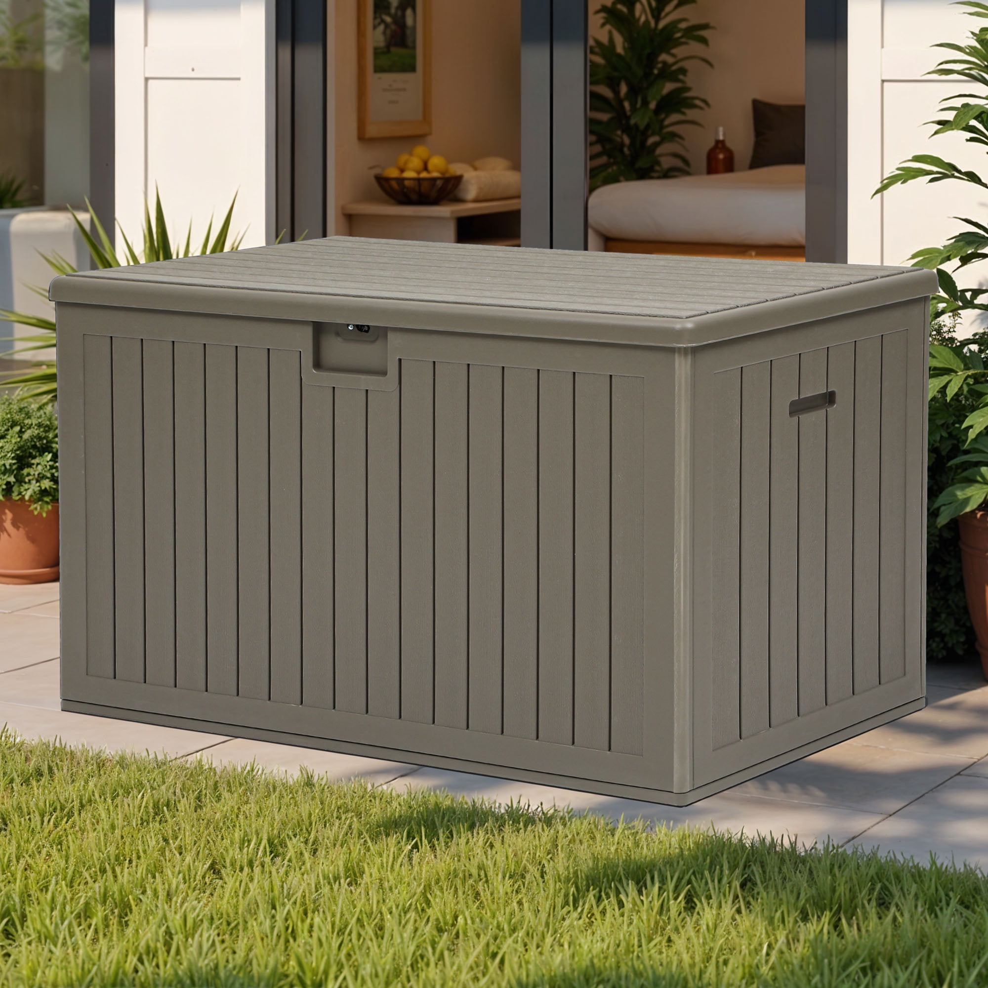 Uforic 180 Gallon Extra Large Outdoor Deck Box, Double-Wall Resin ...