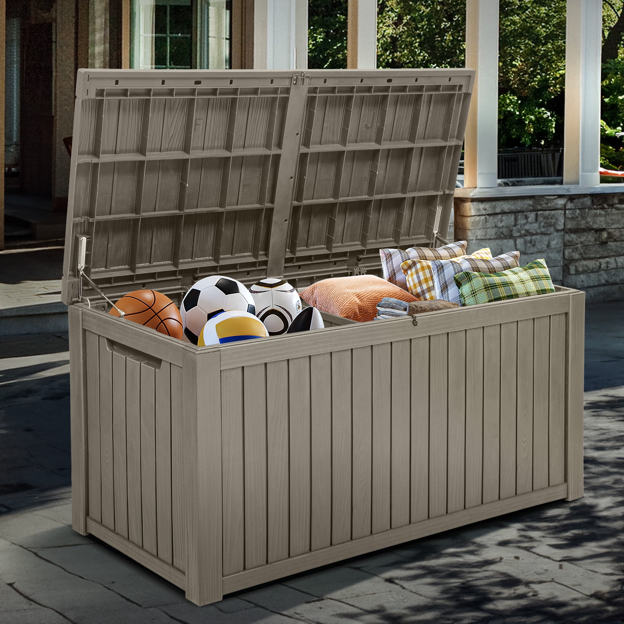 Uforic 180 Gallon Resin Deck Box,Large Outdoor Storage box with Built ...