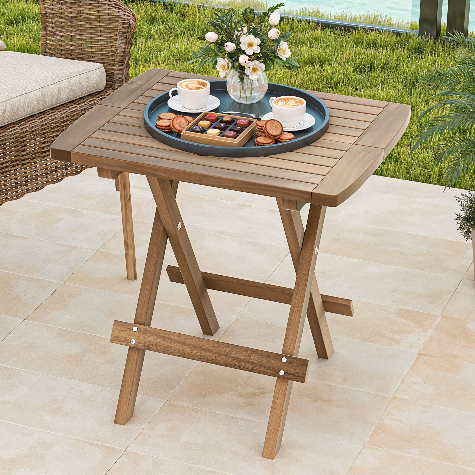 Uforic 19.7" Outdoor Folding Rectangle Table, Weatherproof Wood Side ...