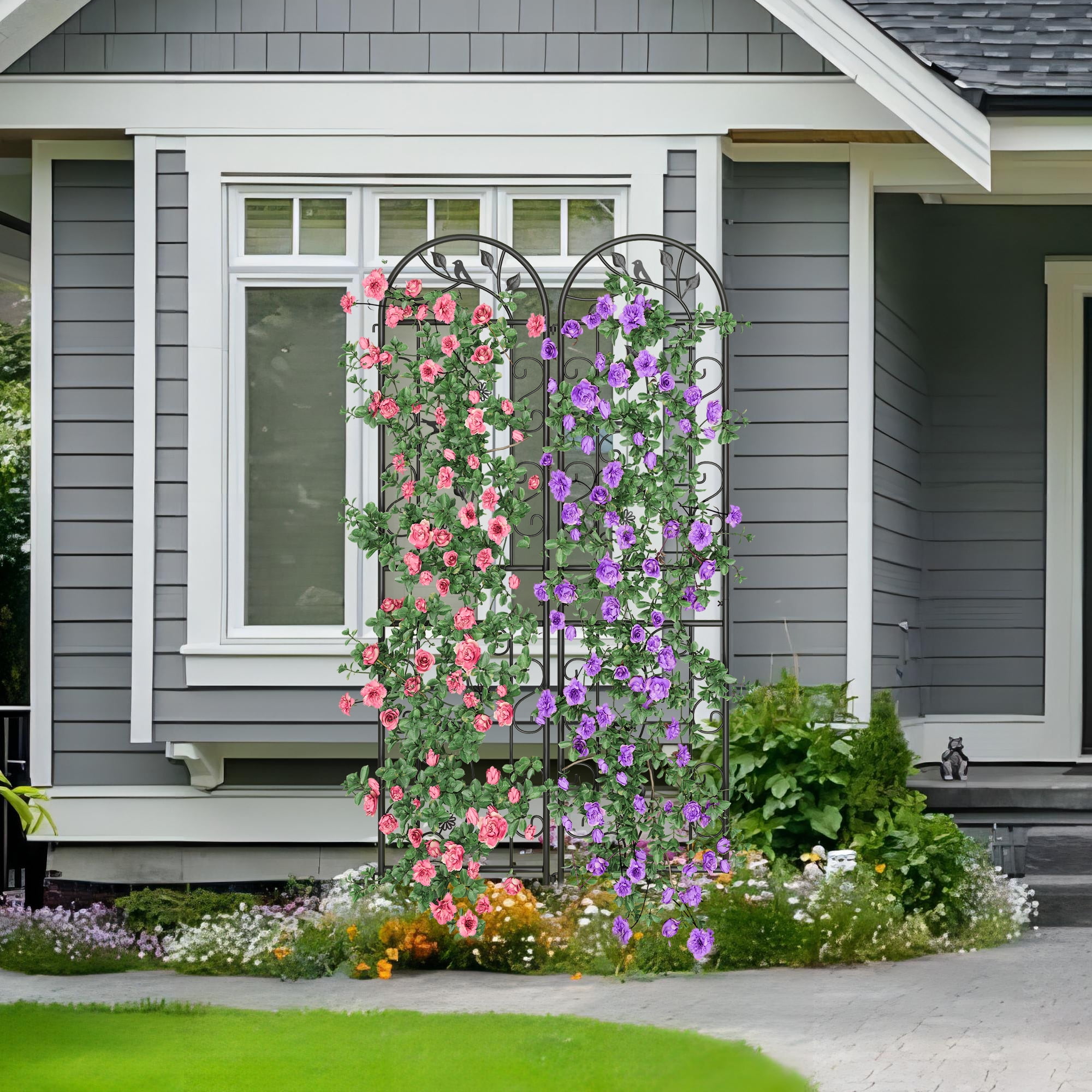 Uforic 2 Pack 87x20in Metal Coated Garden Trellises, Black Rustproof ...