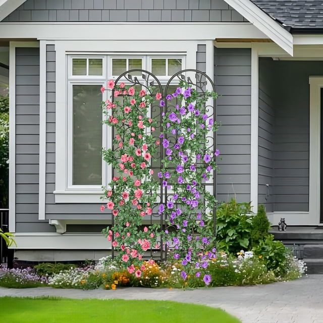 Uforic 2 Pack 87x20in Metal Coated Garden Trellises, Black Rustproof ...
