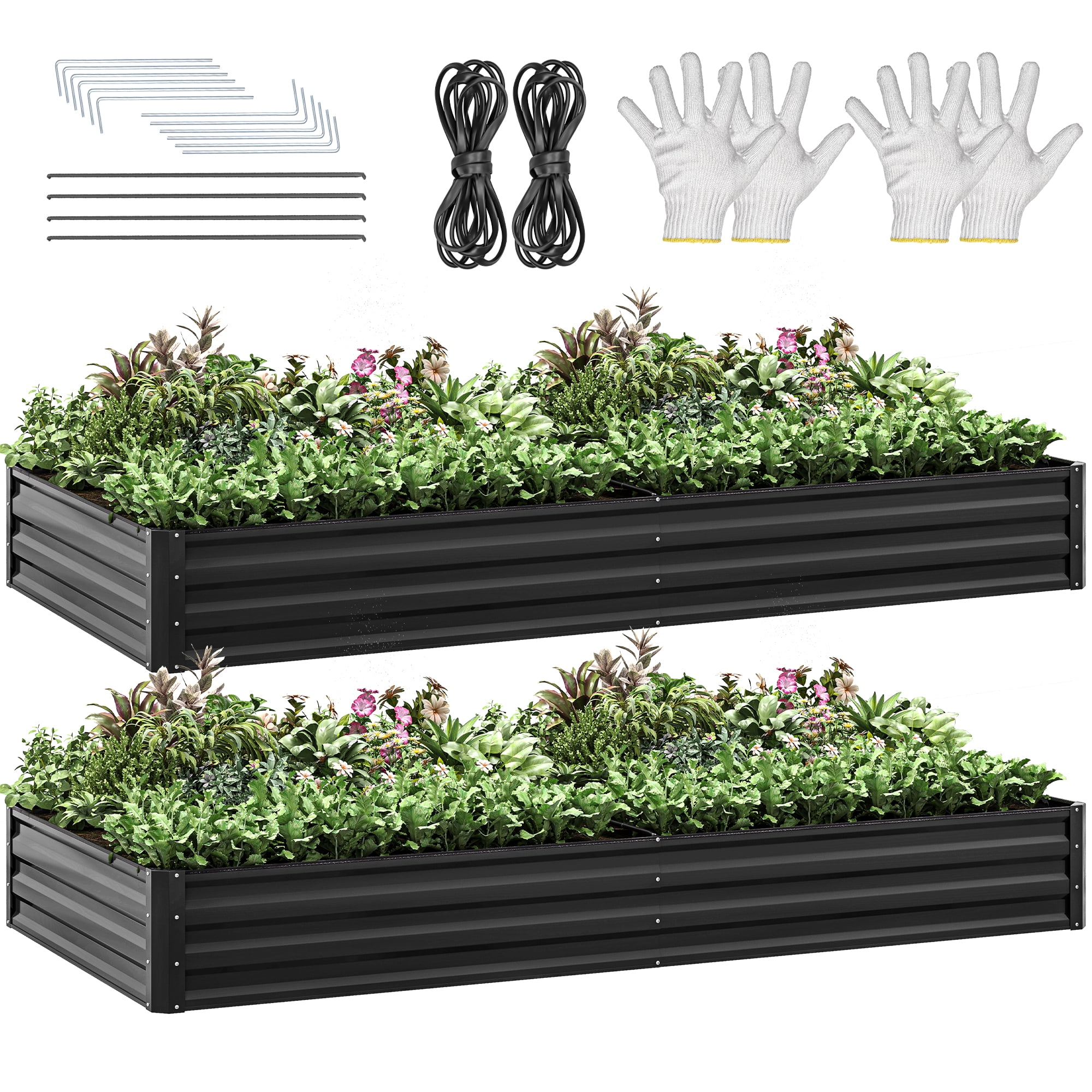 Uforic 2 Pack 8ftx4ft Large Raised Garden Bed Kit,Outdoor Galvanized ...
