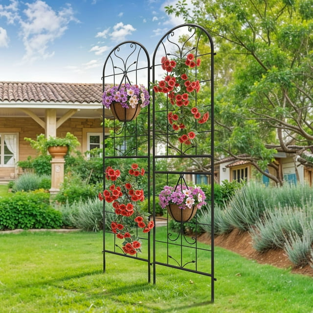 Uforic 2 Pack Metal Decorative Garden Trellises,87x20in Black Rustproof ...