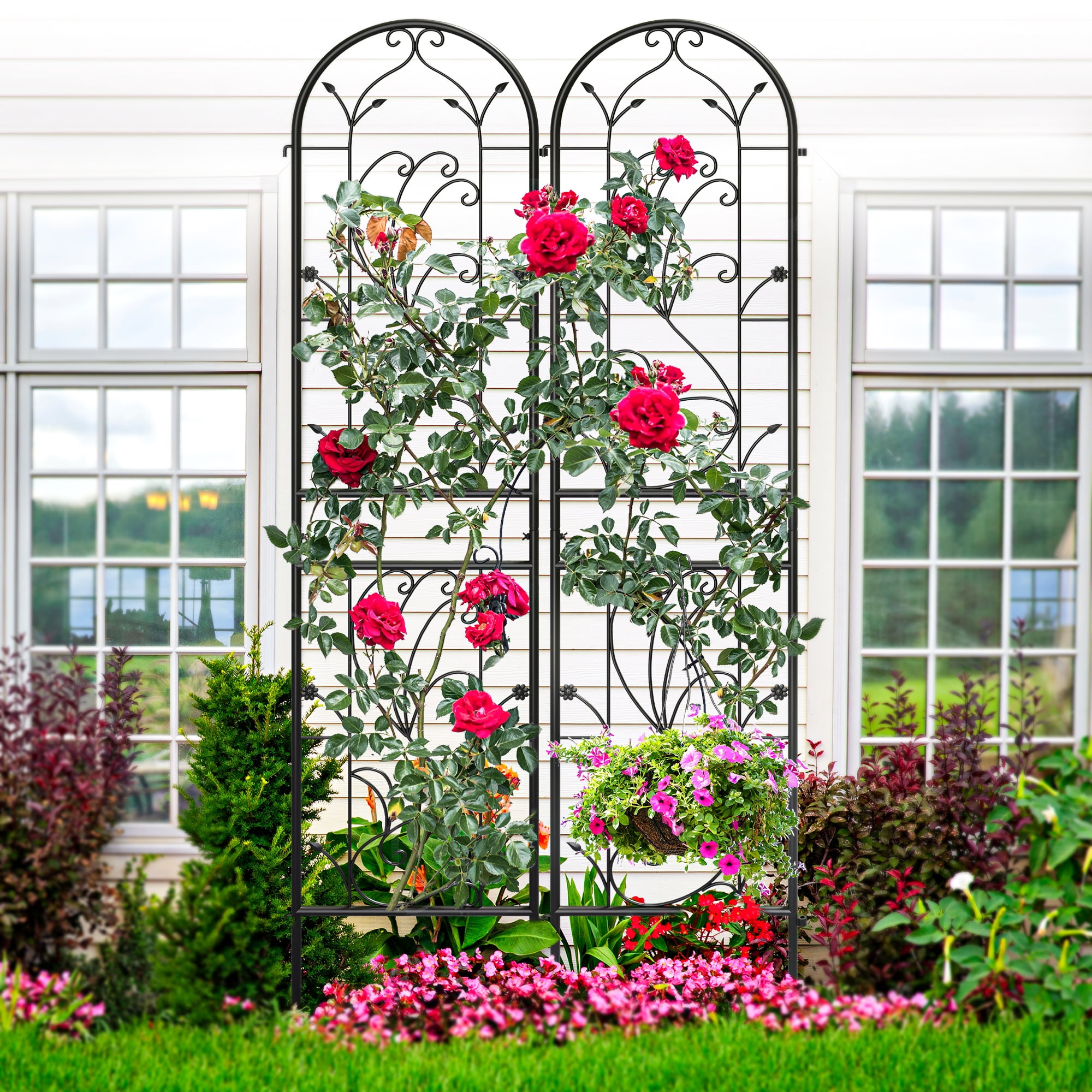 Uforic 2 Pack Metal Garden Trellises, 87x20in Black Rustproof Trellis ...